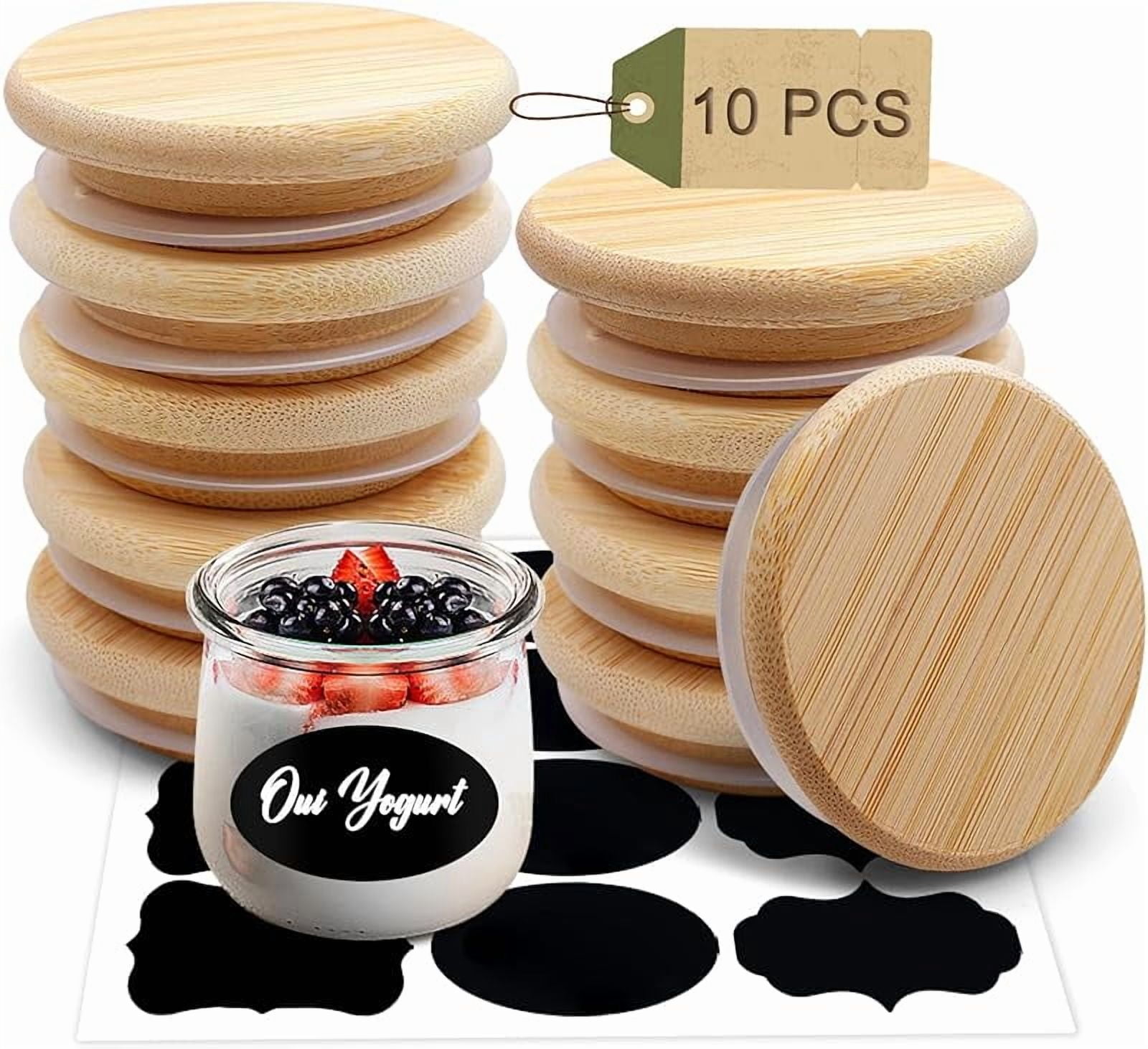 Oui Yogurt Jar Lids, Cymuber Leak Proof Wooden Lids Set with Silicone ...