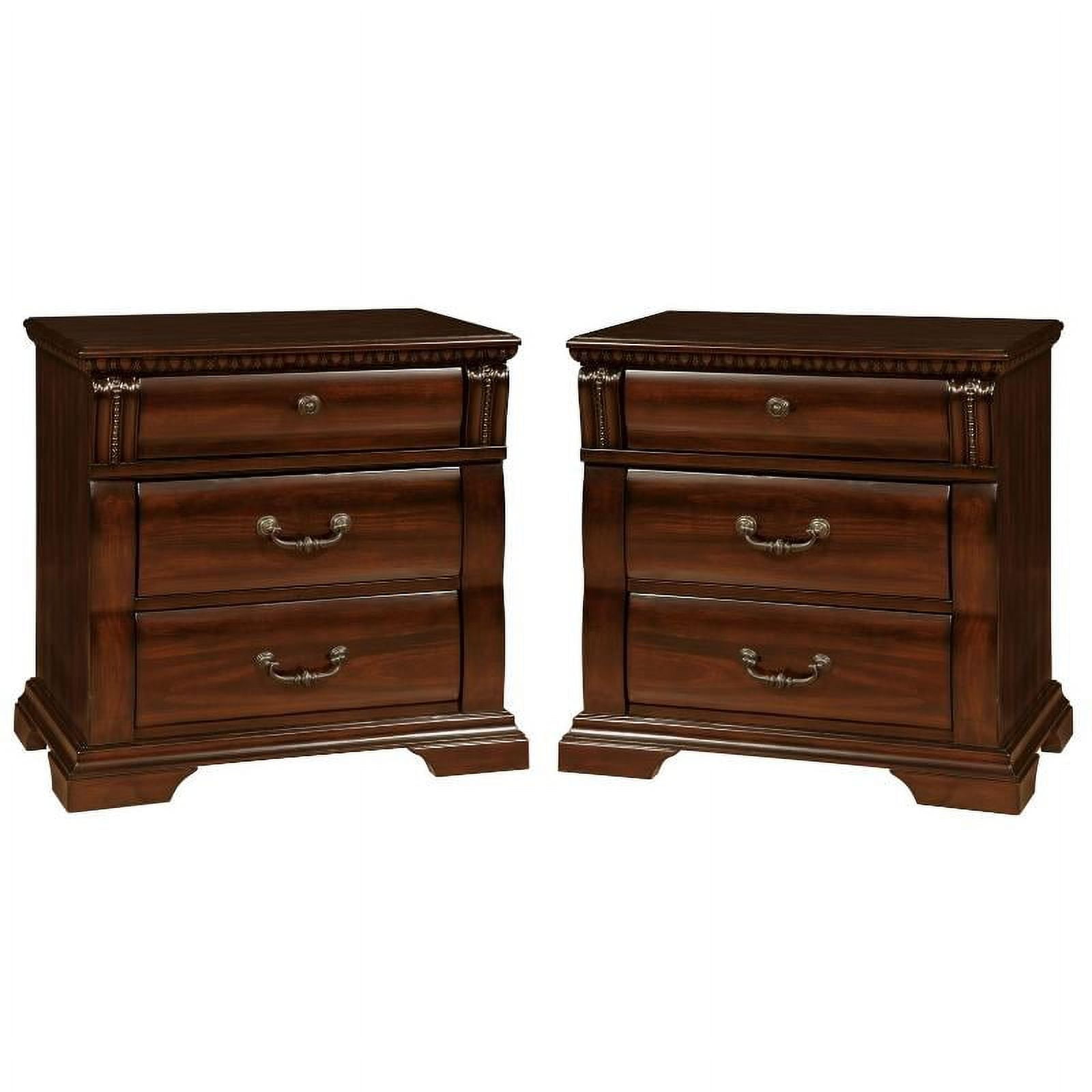 Oulette Transitional Wood 3 Drawer Nightstand in Cherry Set of 2 ...