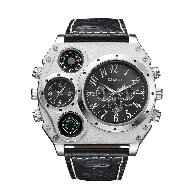 Oulm Compass Outdoor Sports Watches Analog White/Black/Brown Leather ...