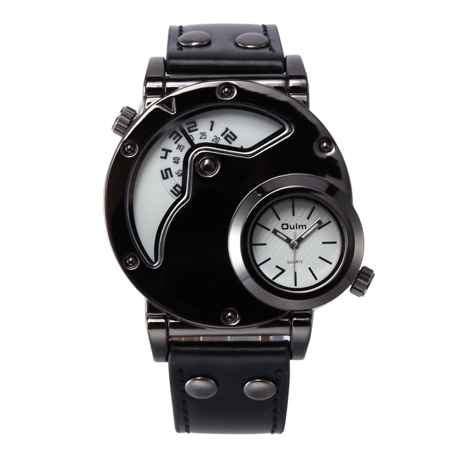 Oulm Watch Two Time Zone Man Quartz Watches Brand Luxury Leather Strap ...