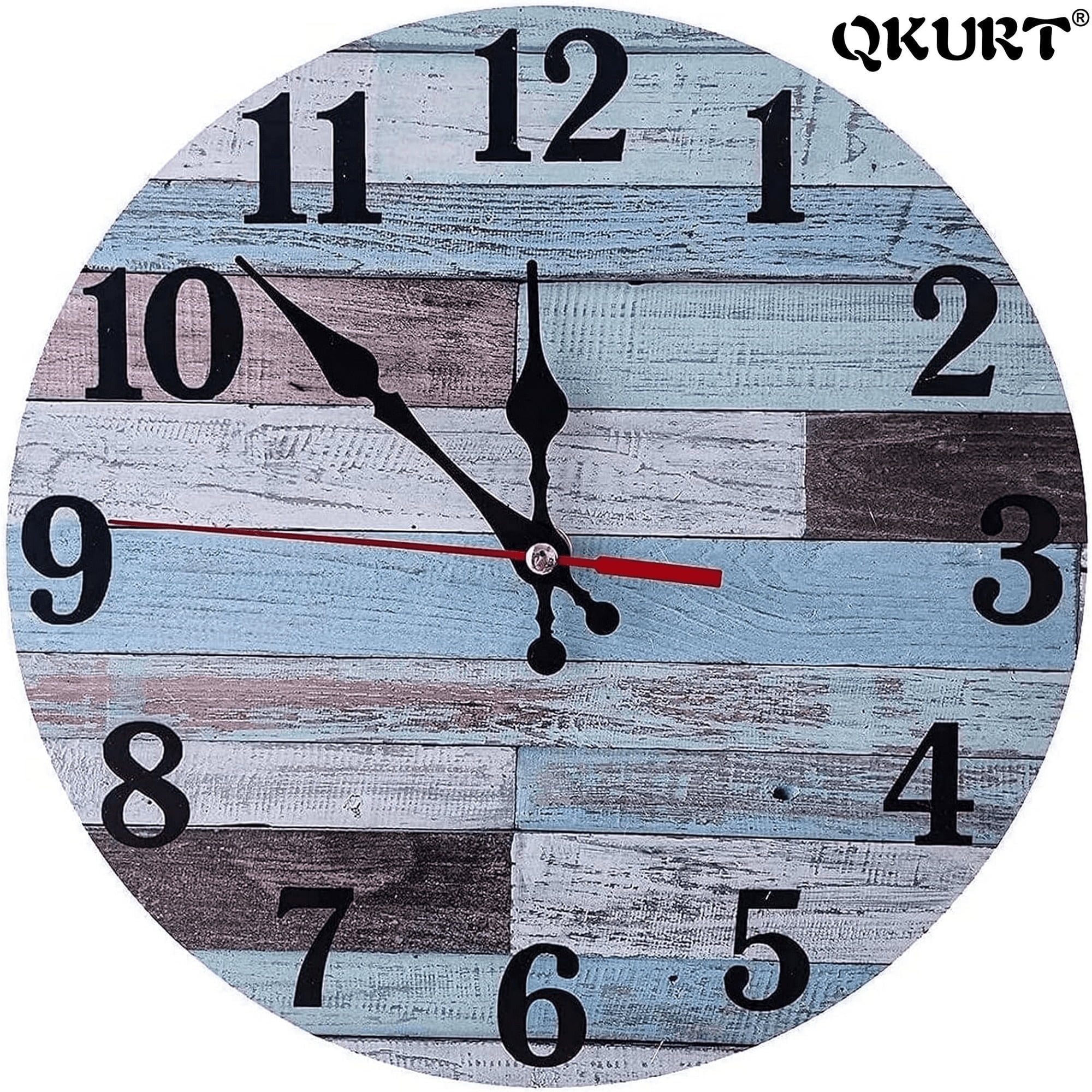 Oumers Wall Clocks Vintage Coastal Worn Blue 10 Inch Round Battery ...