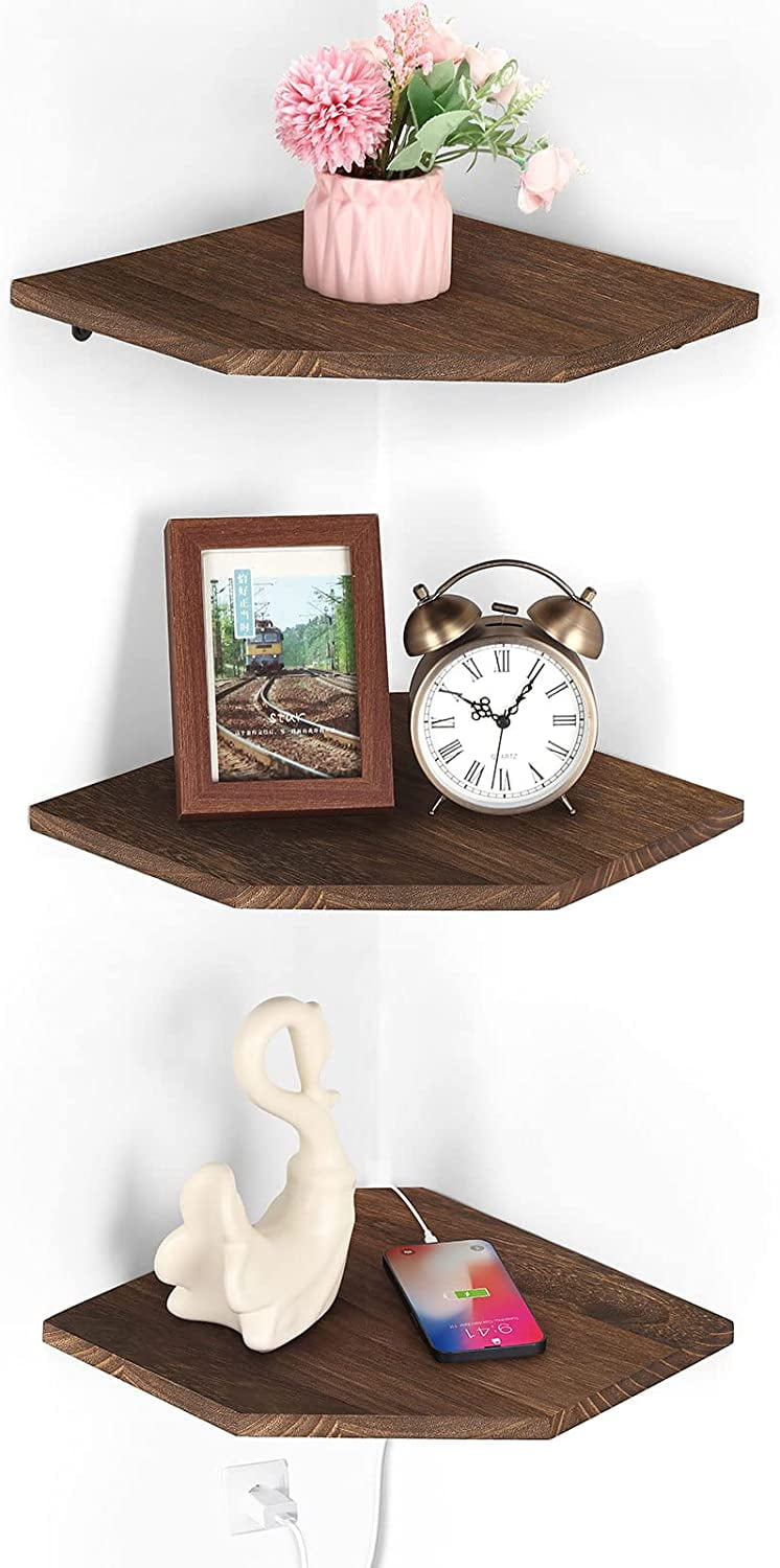 Oumilen 15.7 x 11.8 Floating Corner Shelves - Rustic Wood Design ...
