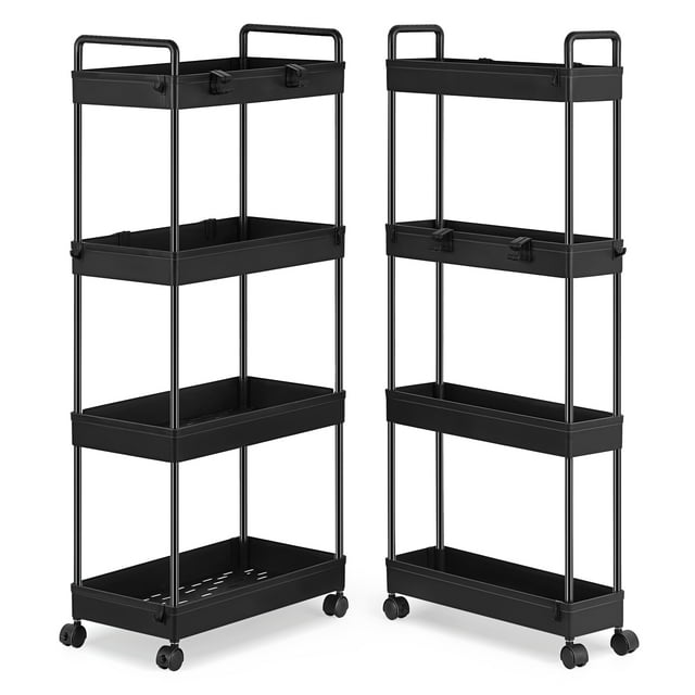 Oumilen 2pk 4-tier Plastic Storage Shelf Unit Multiple Room usage holds ...
