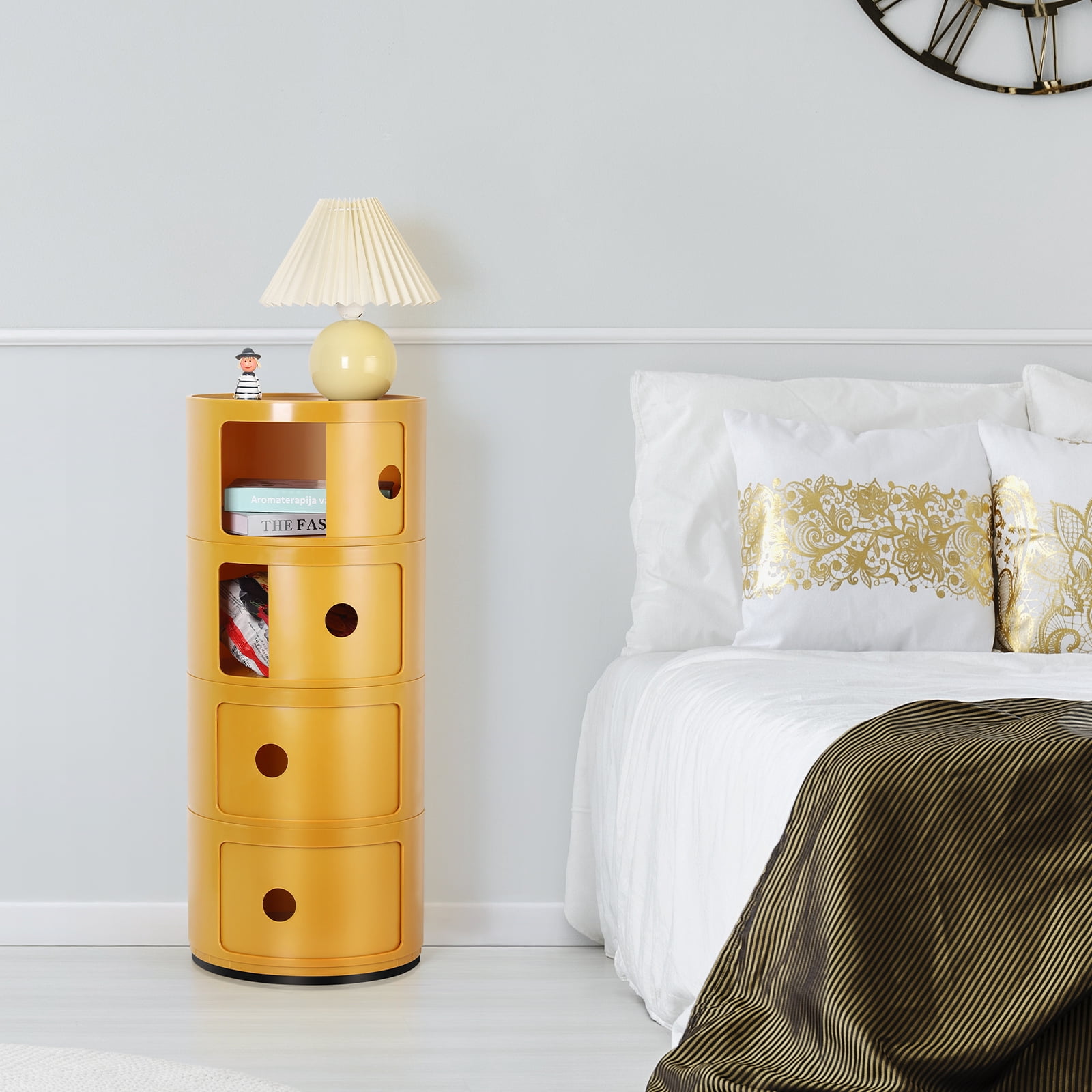 Oumilen 4 Drawer Sliding Barrel Modern Bedroom Nightstand, Yellow ...