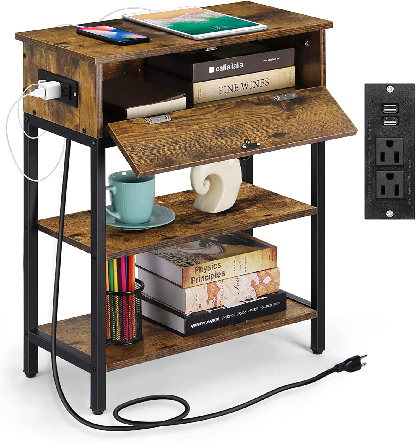 Oumilen End Table with Charging Station - Industrial Style - Walmart.com