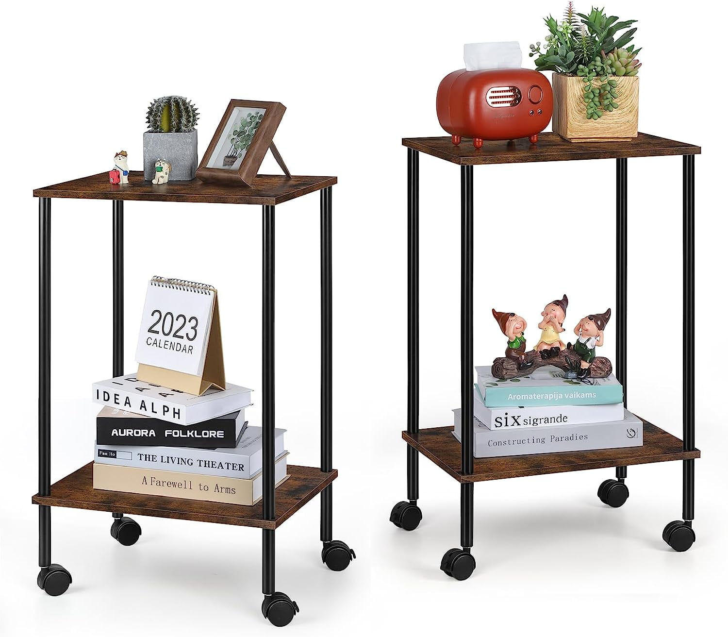 Oumilen Pair of Modern Rolling Metal End Tables with Storage and ...