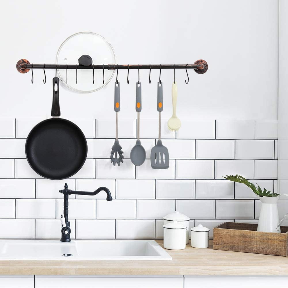 Oumilen Industrial Pipe Pot Rack 33.9in Wrought Iron 30lbs Capacity 14 ...