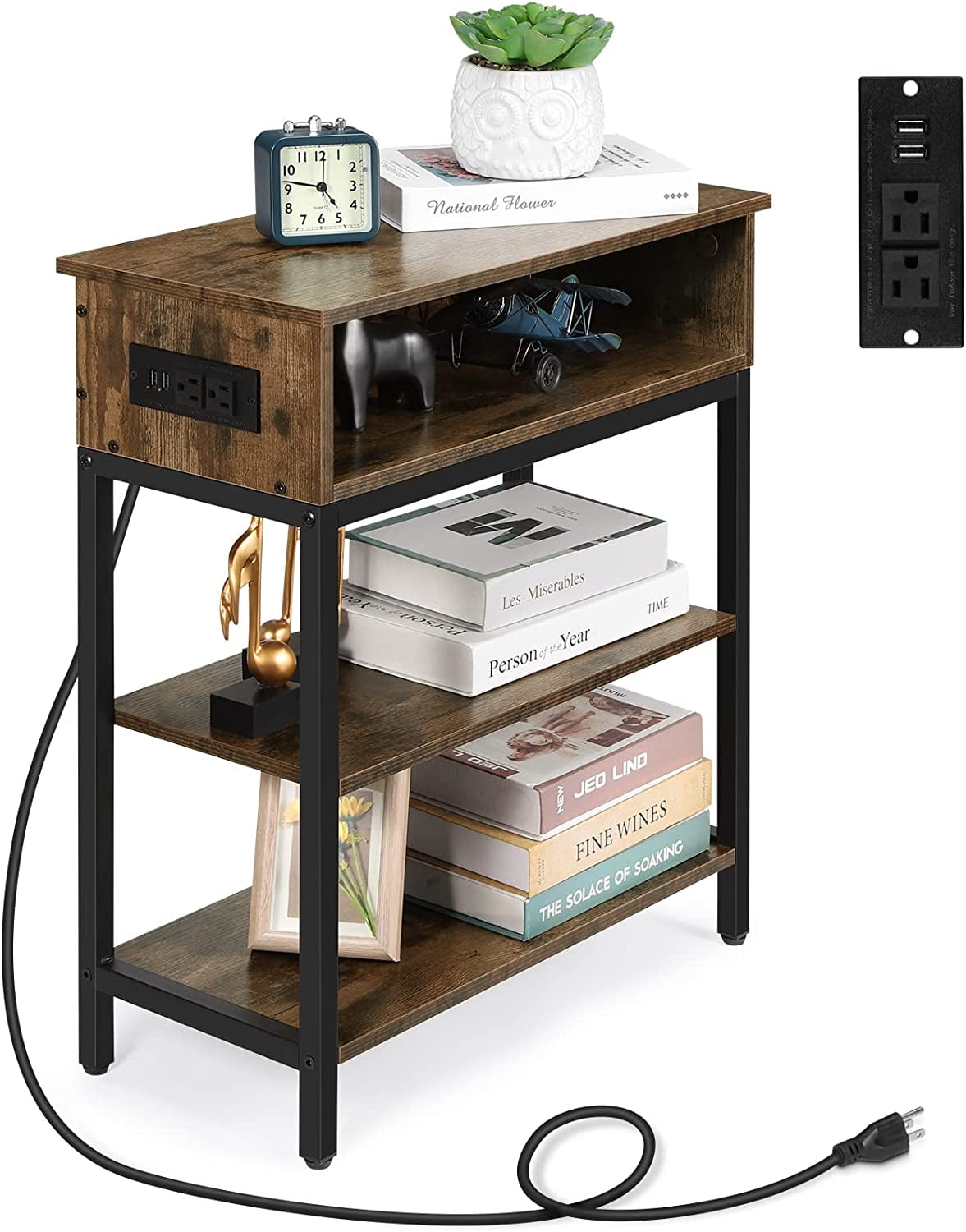 Oumilen 3 Layers End Table - Rustic Burnt Wood - Walmart.com
