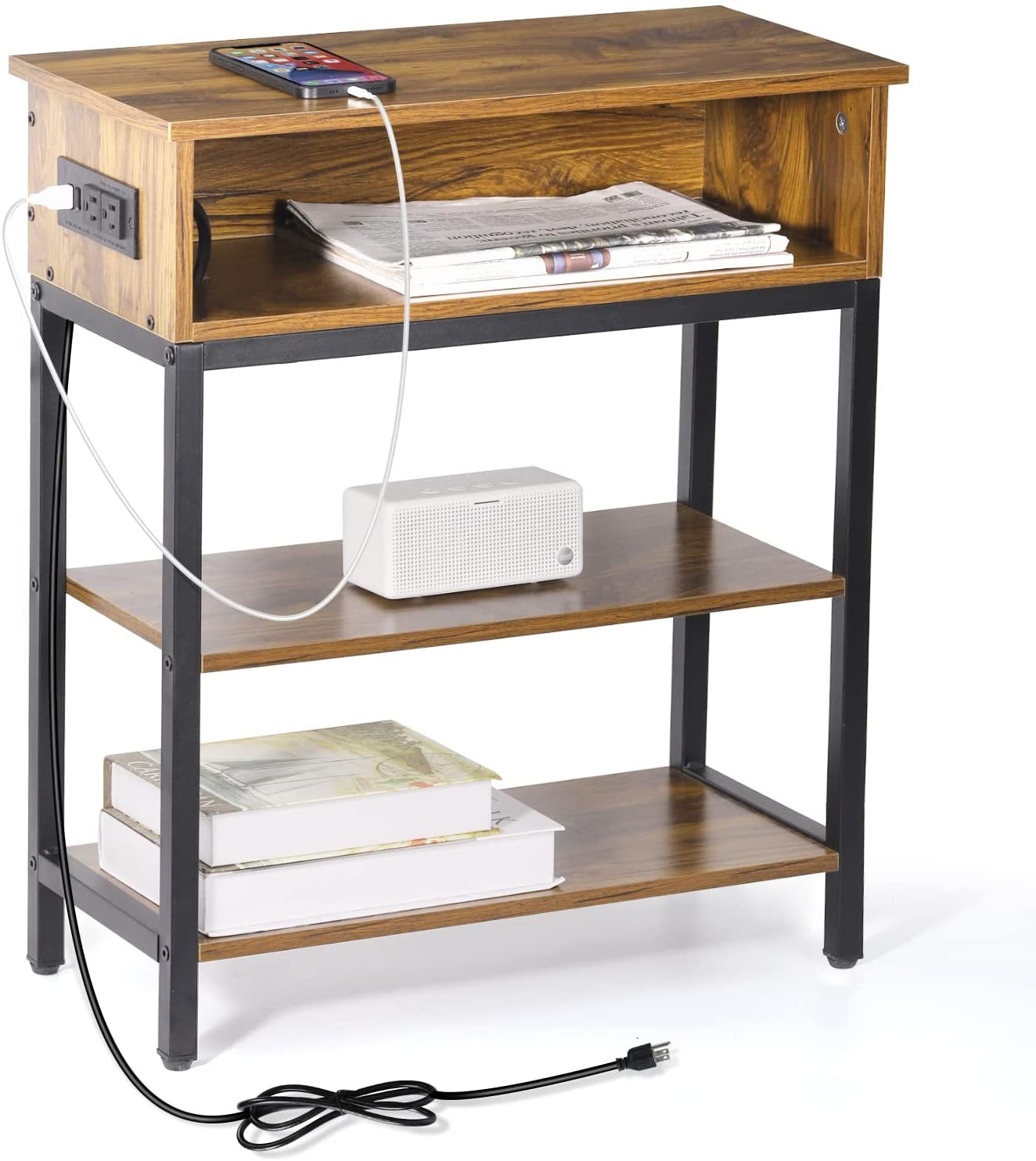 Oumilen End Table with Charging Station - Design - USB Ports - Walmart.com