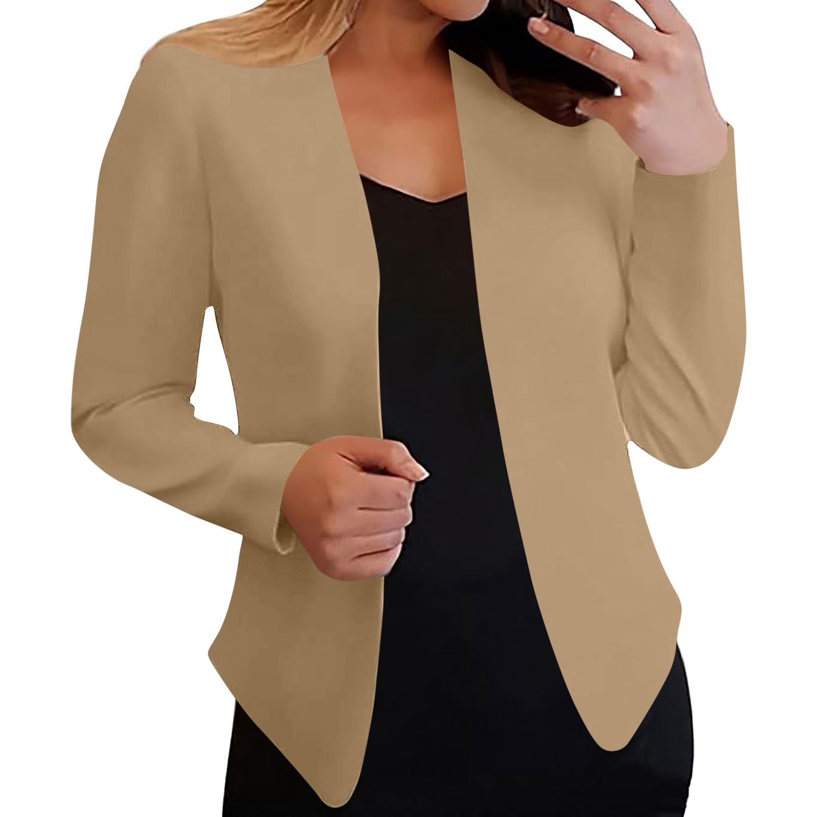 Ounisa Women 3/4 Sleeve Blazer Open Front Cardigan Jacket Work Office ...