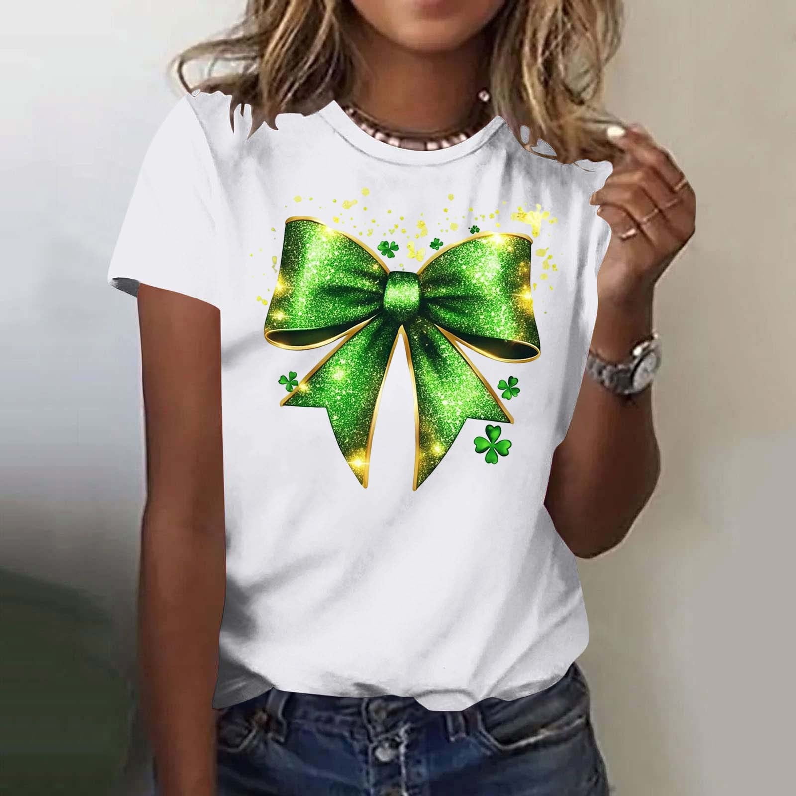 Ounisa Womens Funny St Patricks Day Bows T Shirts for Girls Cute Short ...