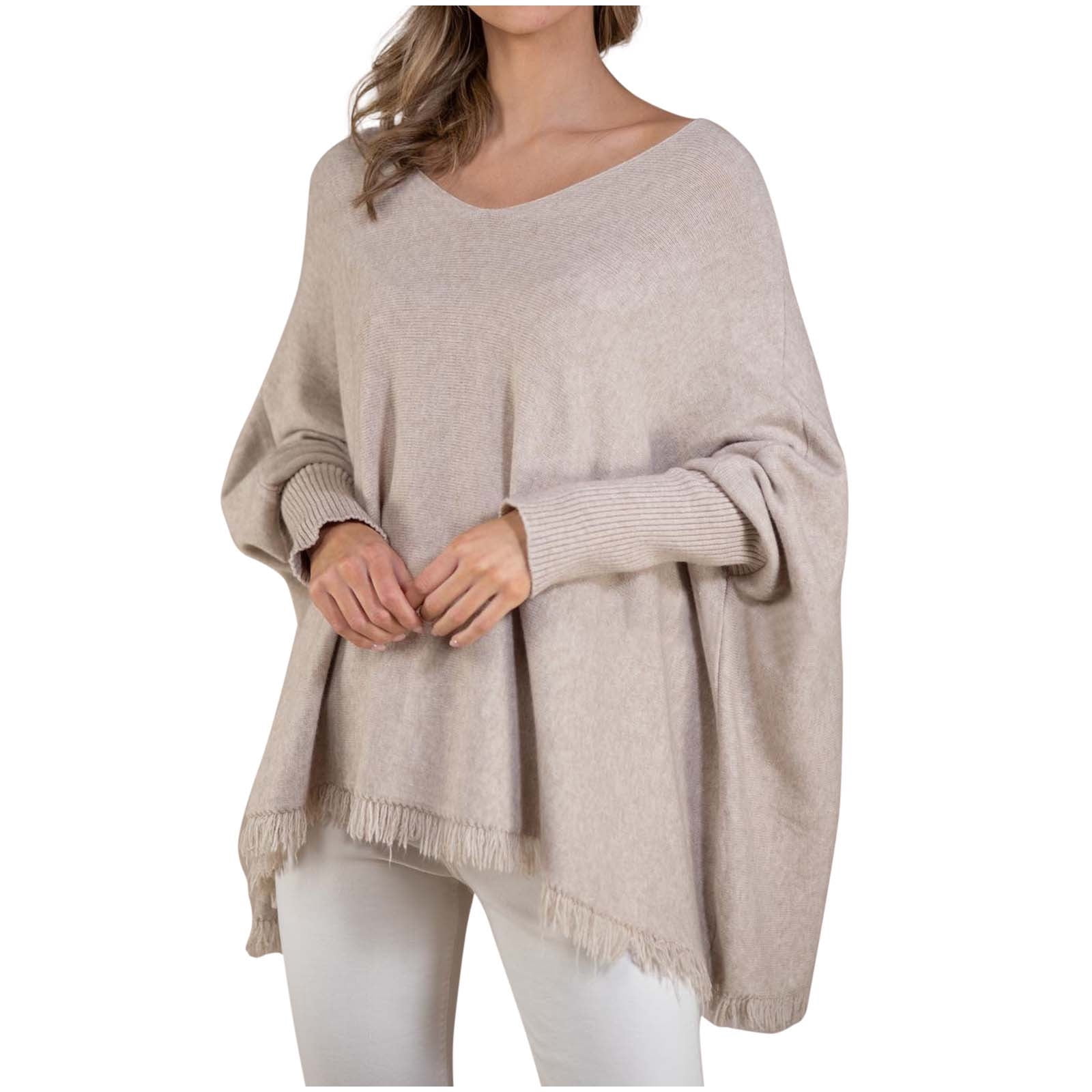 Ounisa Womens Poncho Sweater Women V Neck Ponchos and Wraps Batwing ...