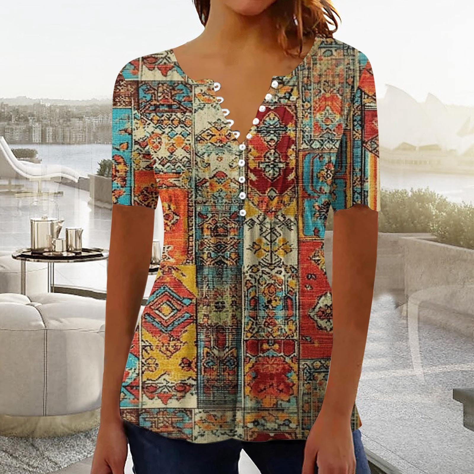 Ounisa Womens Shirts Dressy Casual Short Sleeve 2026 Summer Tops Spring ...