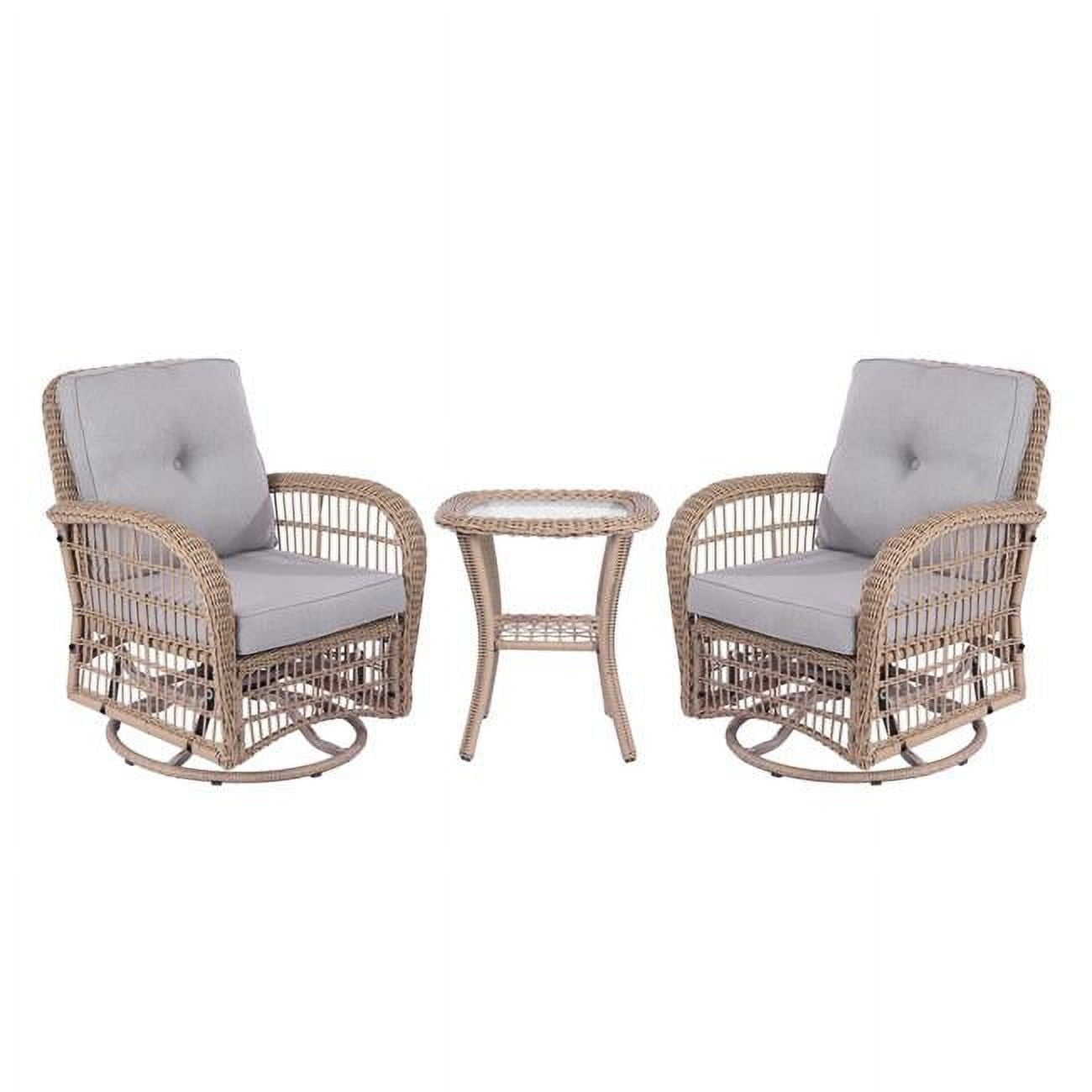 Ouootto Outdoor Wicker Swive Rocking Chair Set with 2 Rattan Rocker ...