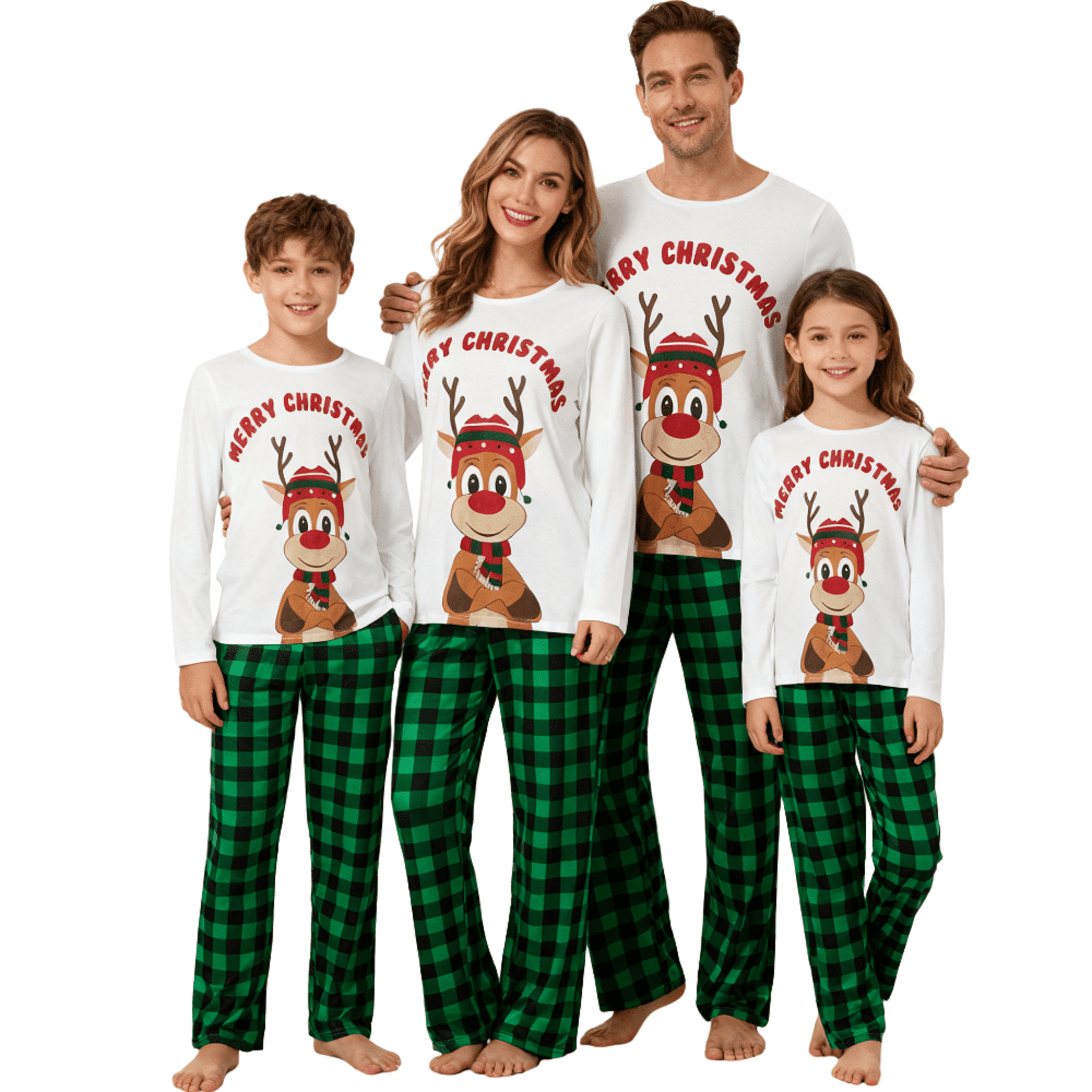 OupKisx Family Matching Pajamas Set Letter Elk Print O-Neck Tops Plaid ...