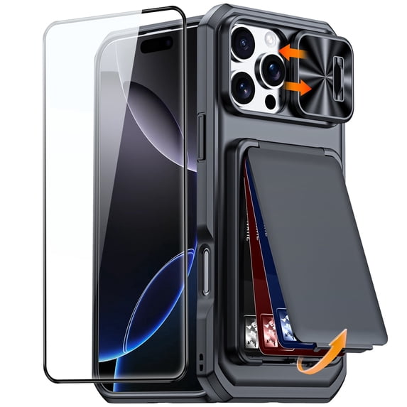 Oupeigar for iPhone 16 Pro Max Luxury Wallet Case,with Tempered Glass ...