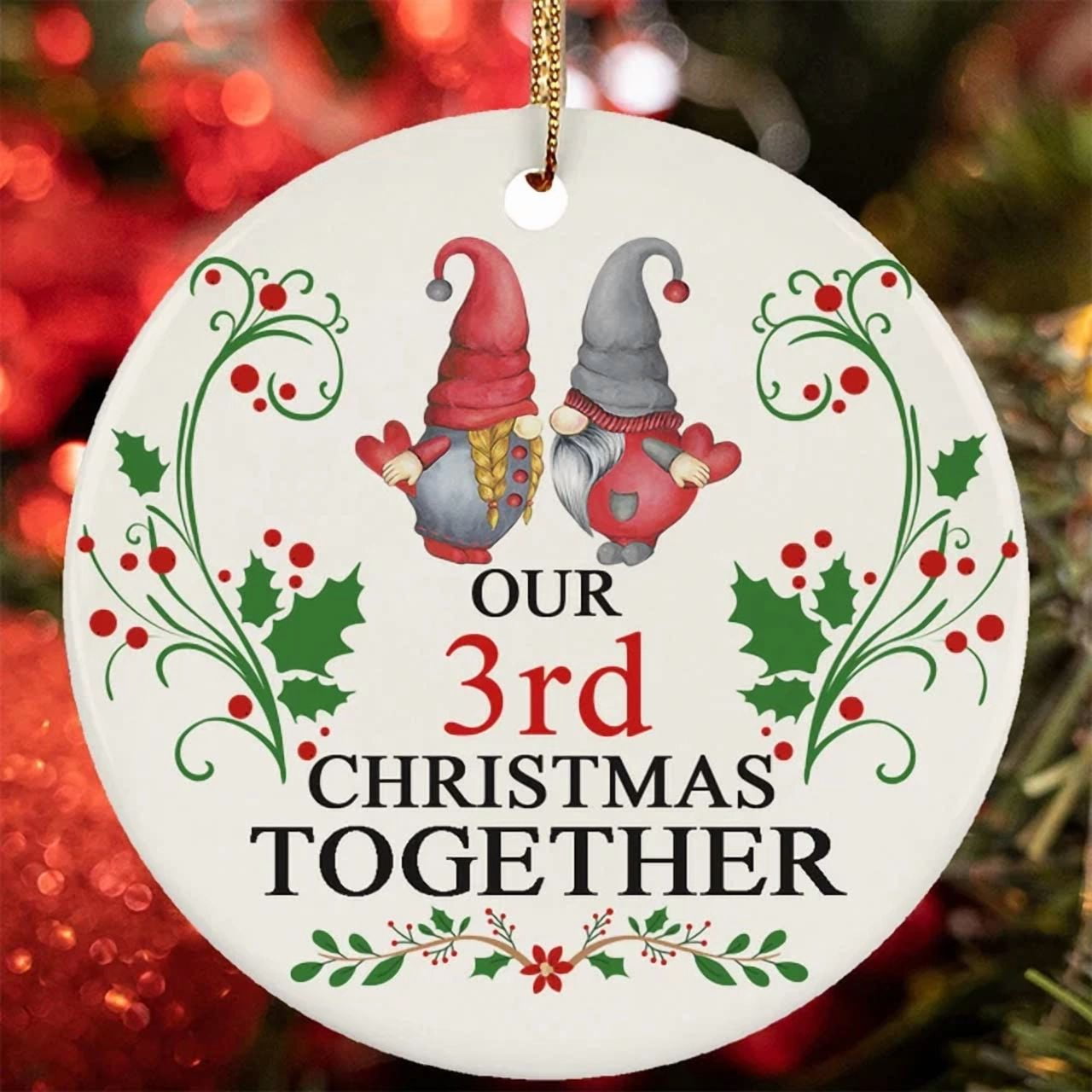 Our 3rd kriStmAs Together Ornament Gnome Couple 3 Year Anniversary 2PCS ...