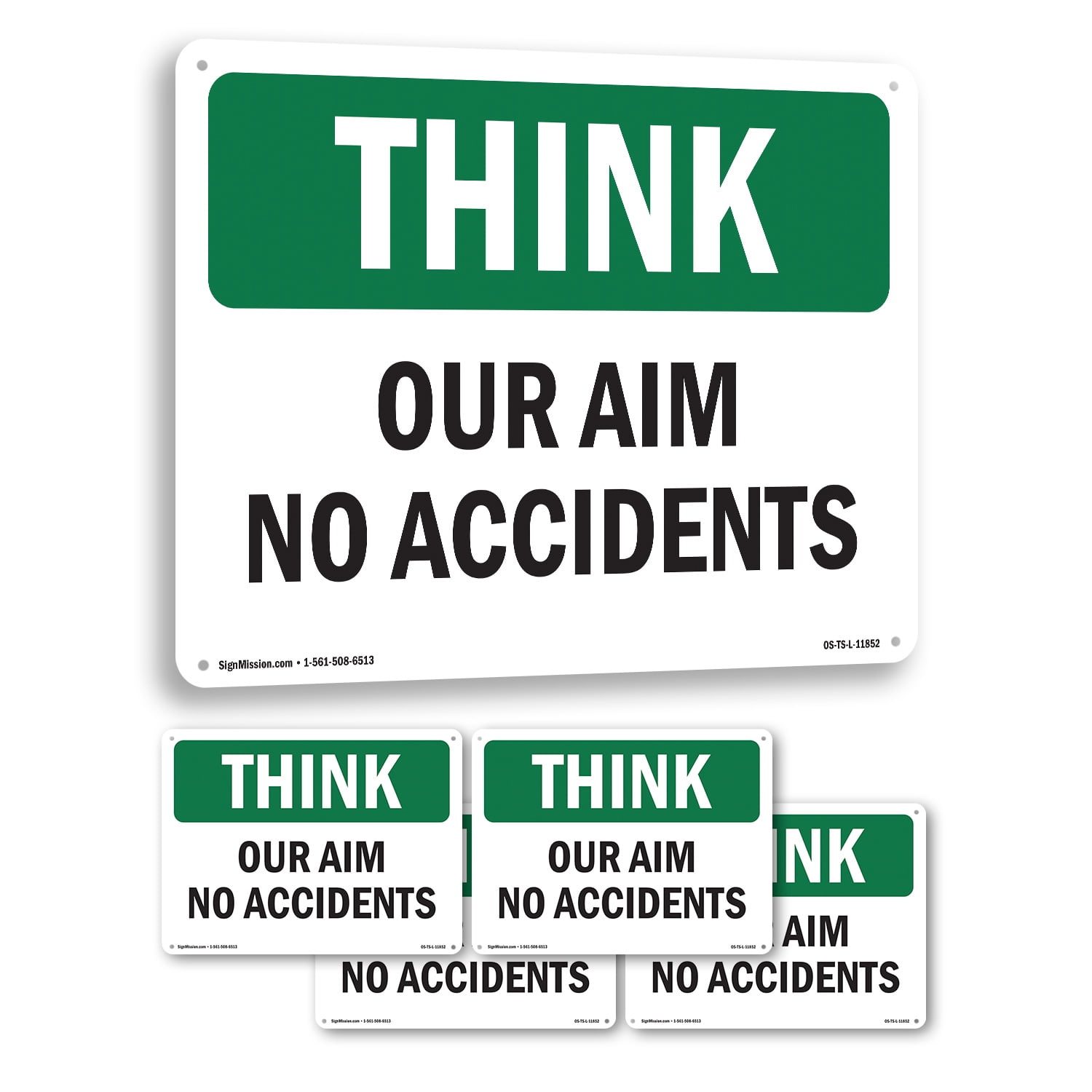 Our Aim No Accidents OSHA Think Rigid Plastic Sign 10 Inch x 7 Inch - 5 ...
