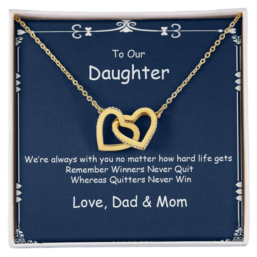 Our Daughter - Winners Never Quit, Interlocking Hearts Necklace, 14K ...