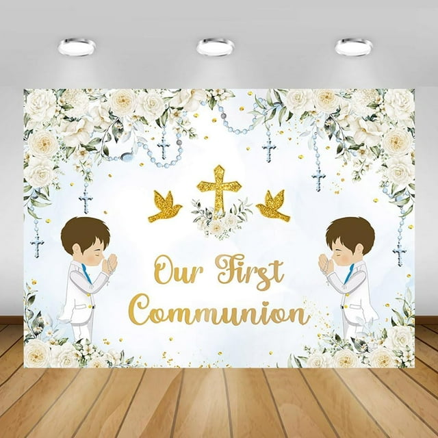 Our First Holy Communion Backdrop for Twin Boys Siblings First Holy ...