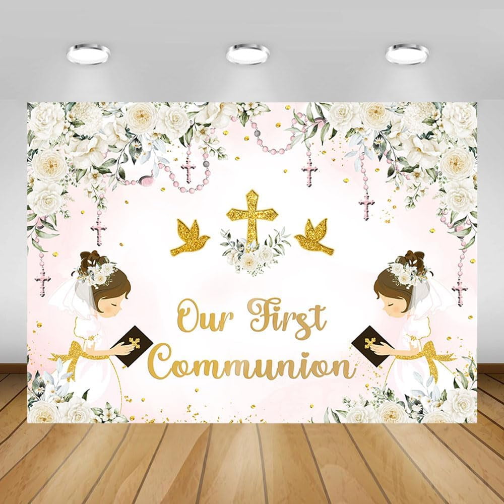 Our First Holy Communion Backdrop for Twin Girls Siblings First Holy ...
