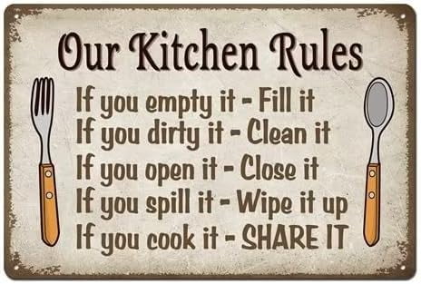 Our Kitchen Rules Metal Signs 8x12 inch Vintage Tin Sign for Home Bars Pubs Offices Funny Signs ...