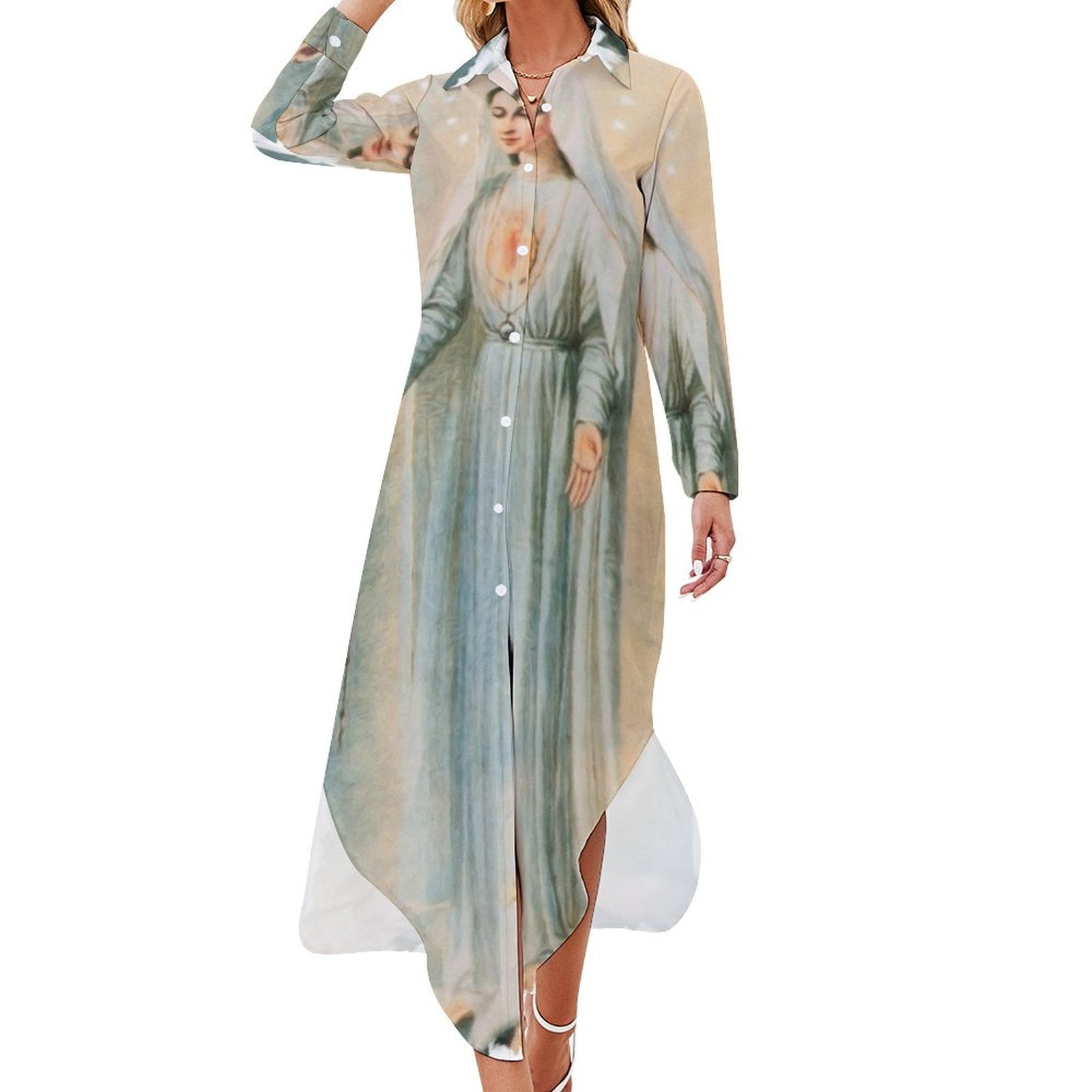 Our Lady Fatima Long Sleeved Shirt Dress summer dress korean women ...