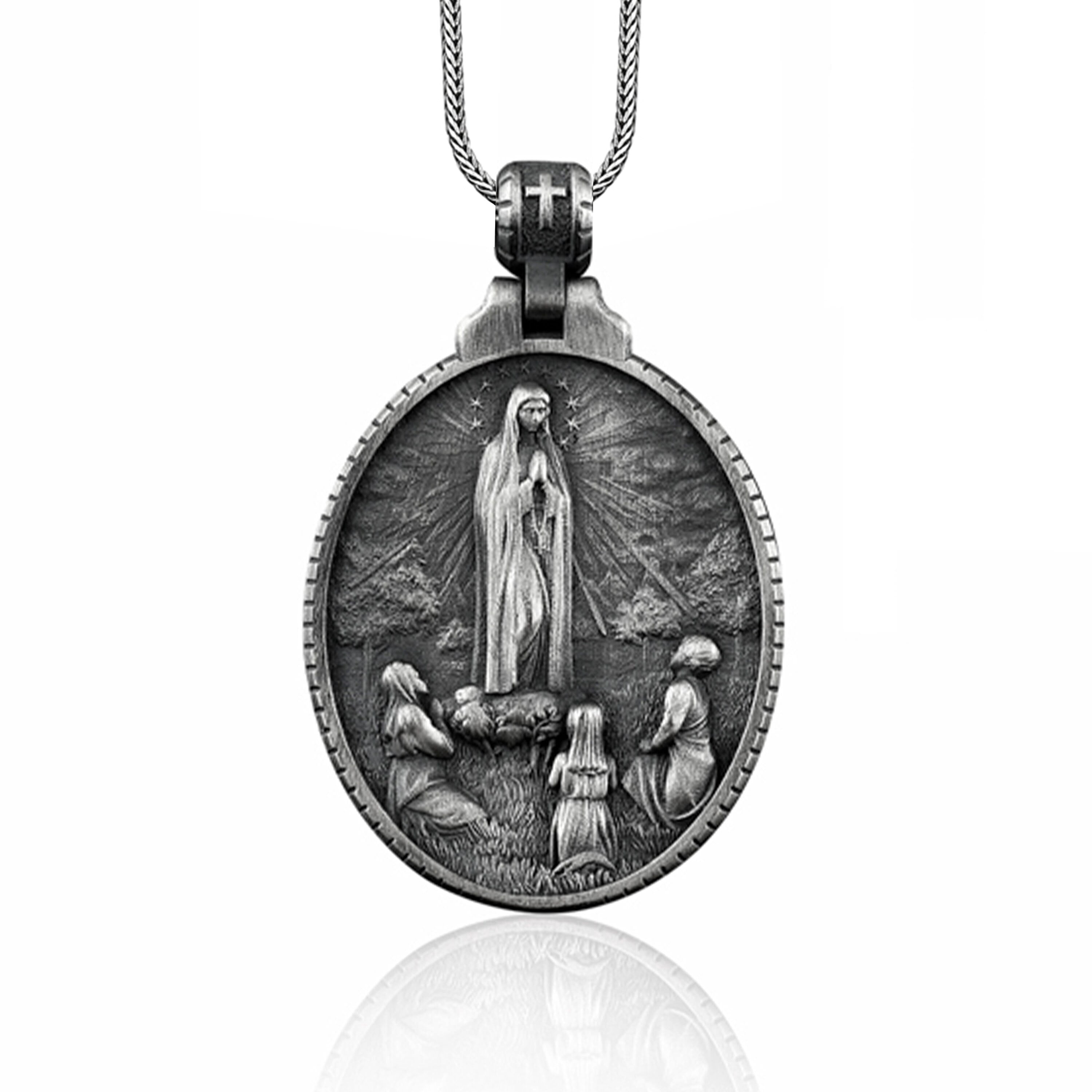 Our Lady Fatima Necklace for Men, Sterling Silver Our Lady of Virgin ...