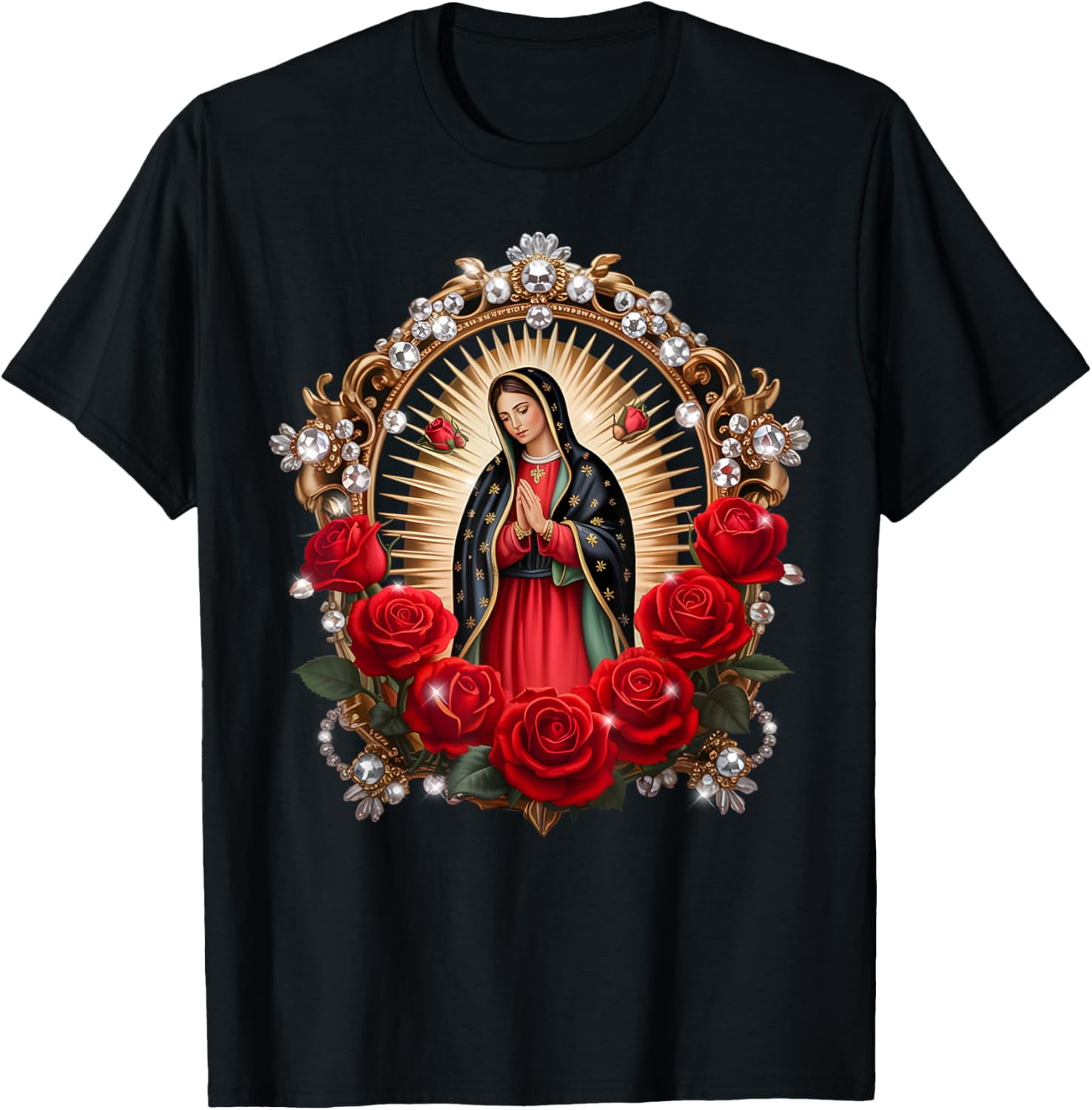 Our Lady Guadalupe Saint Virgin Mary in Roses Flowers T-Shirt - Walmart.com