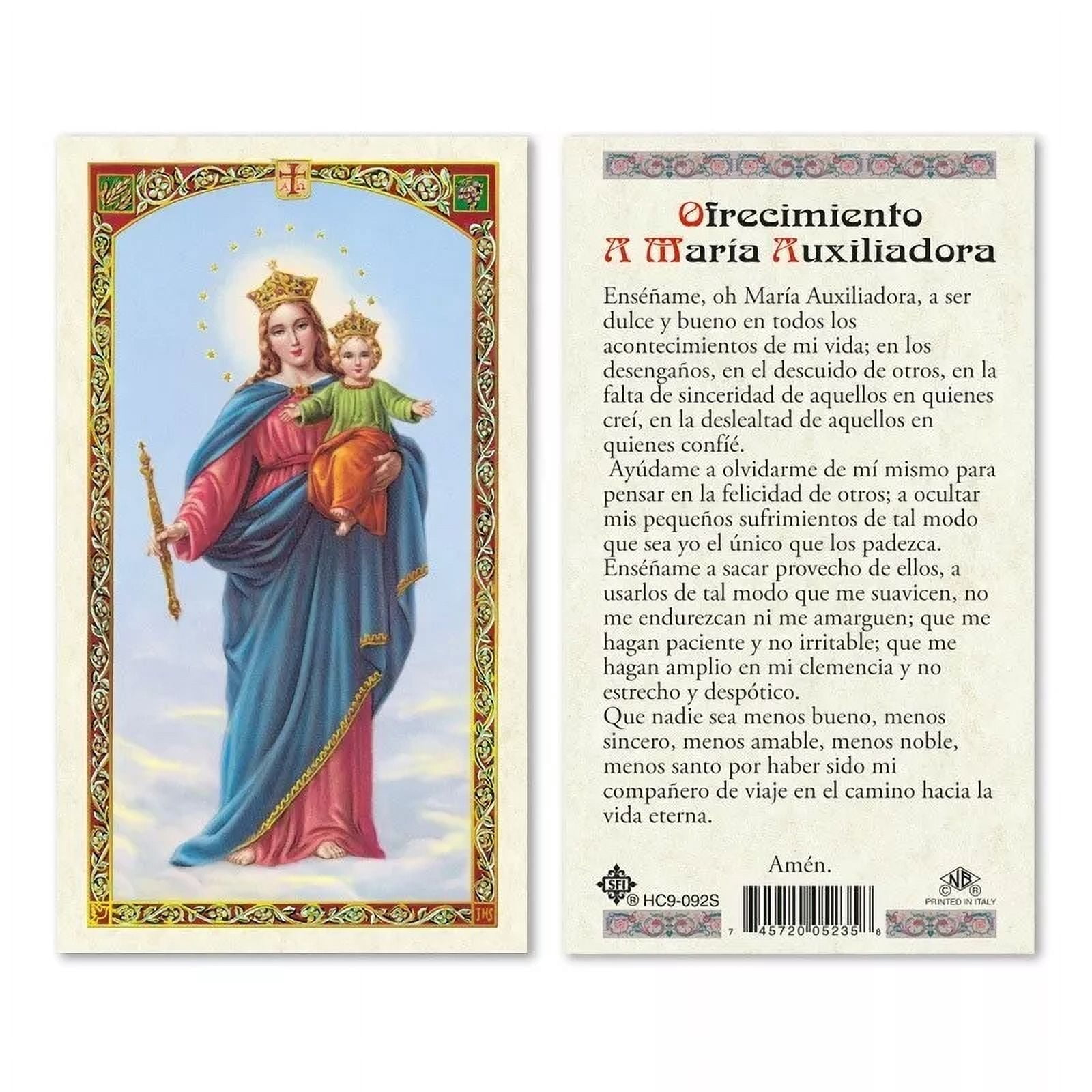 Our Lady Help of Christians Hail Holy Queen Card Laminated Prayer 2 ...