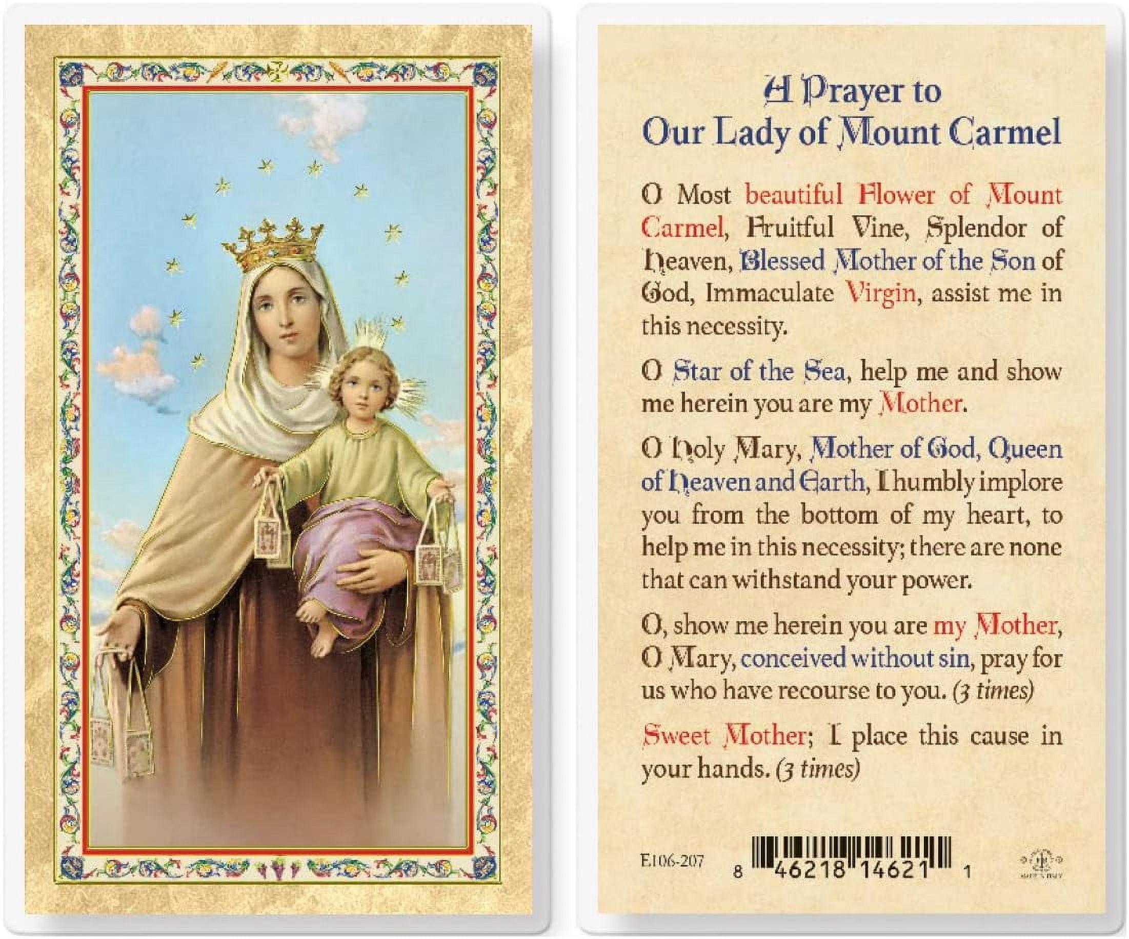 Our Lady Of Mount Carmel Catholic Prayer Holy Card With Prayer On Back, Pack Of 50 - Walmart.com
