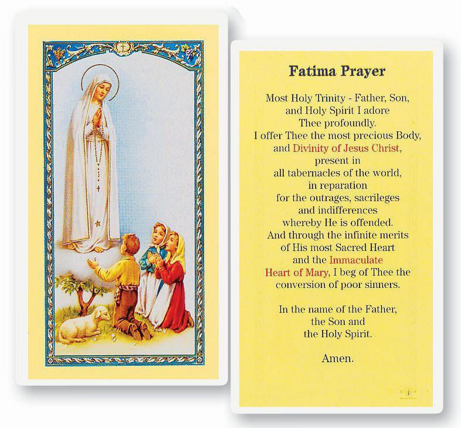 Our Lady of Fatima Laminated Catholic Prayer Holy Card with Prayer on Back, Pack of 25 - Walmart.com