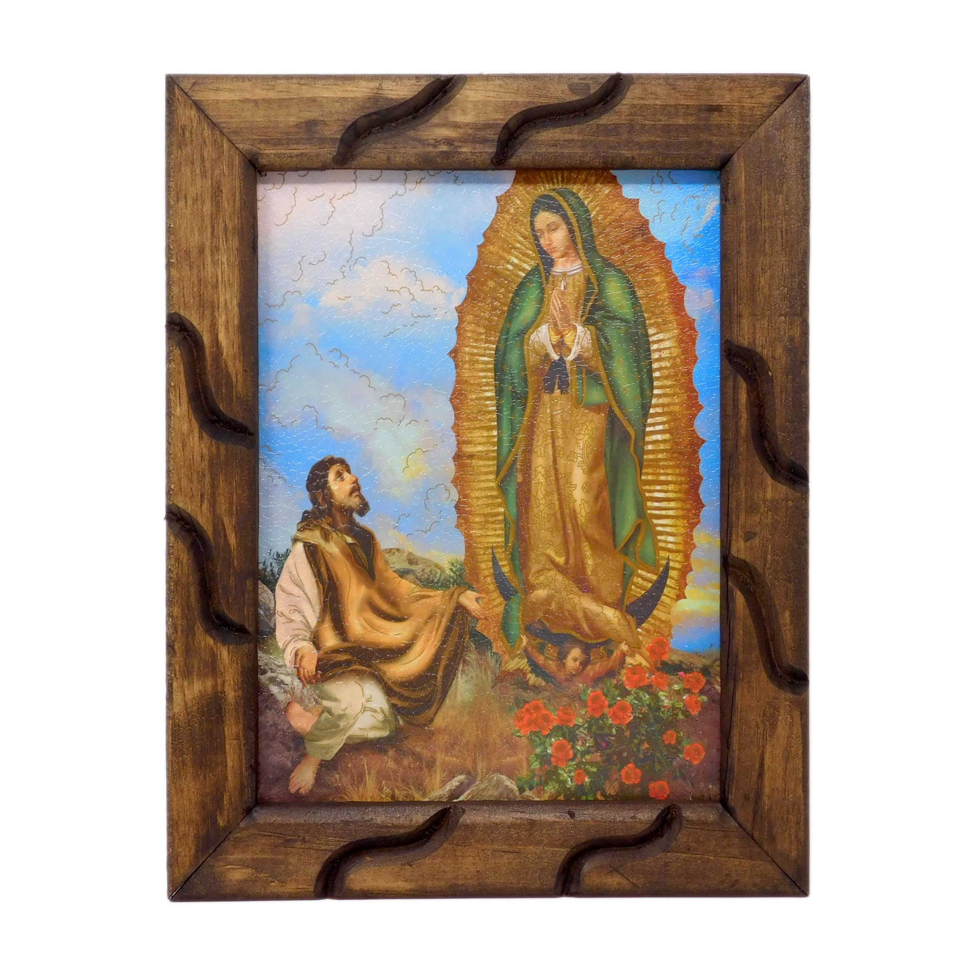 Our Lady of Guadalupe, Juan Diego Oil Painting Style - 18” Rustic Frame ...