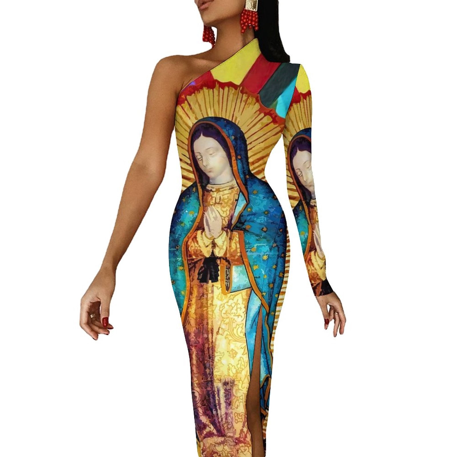 Our Lady of Guadalupe Maxi Dress One Shoulder Cute Bodycon Dress Autumn ...