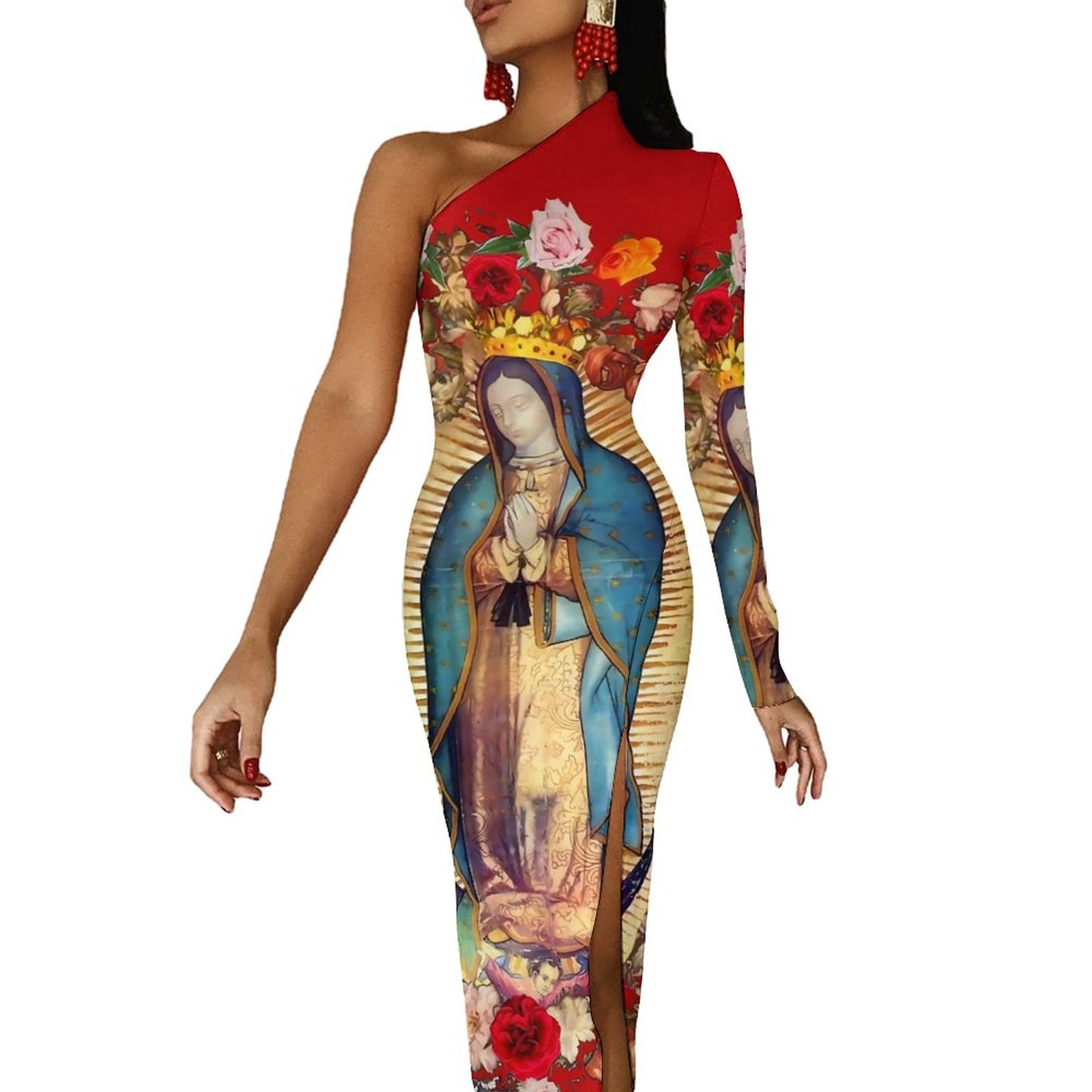 Our Lady of Guadalupe Maxi Dress One Shoulder Cute Bodycon Dress Autumn ...