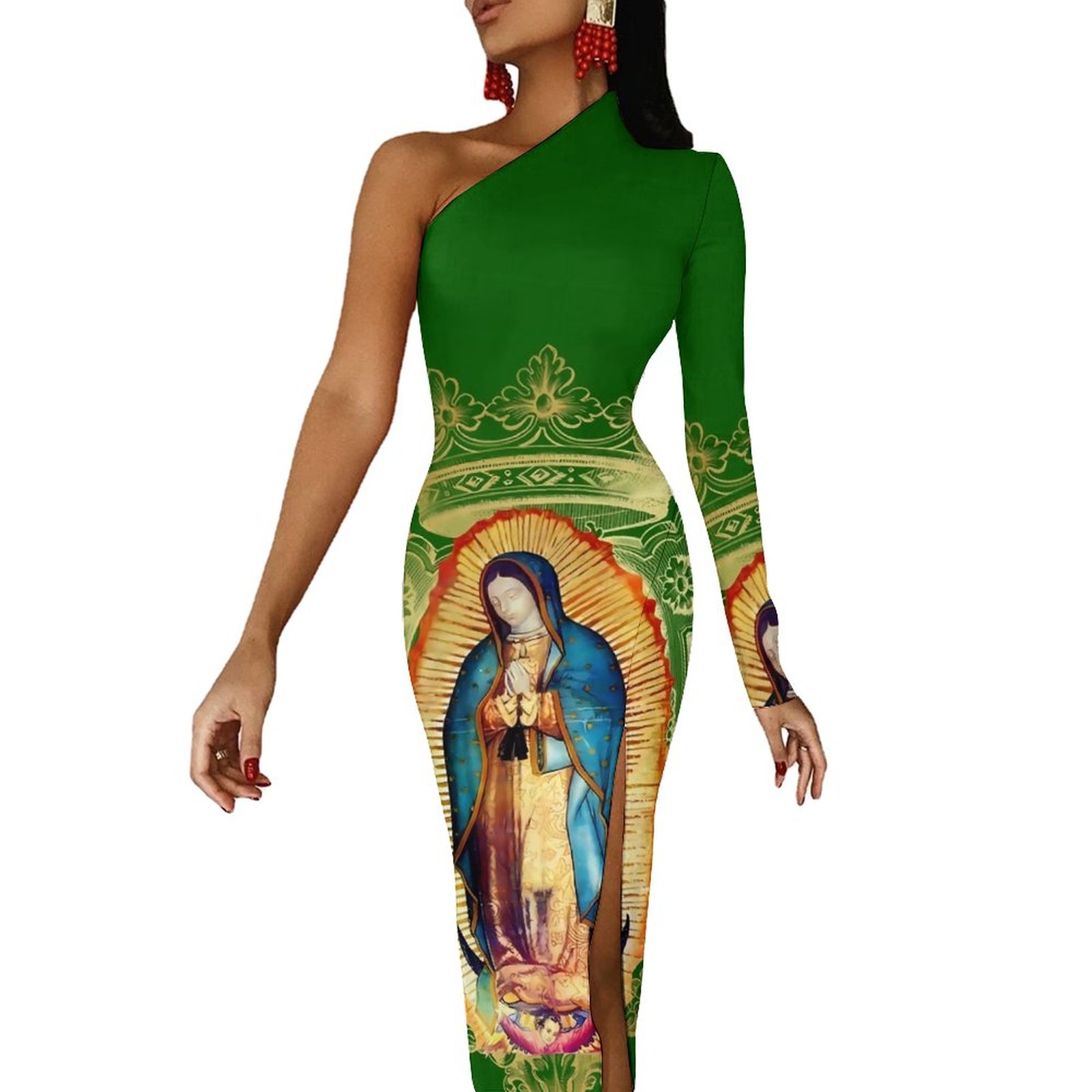 Our Lady of Guadalupe Maxi Dress One Shoulder Cute Bodycon Dress Autumn ...