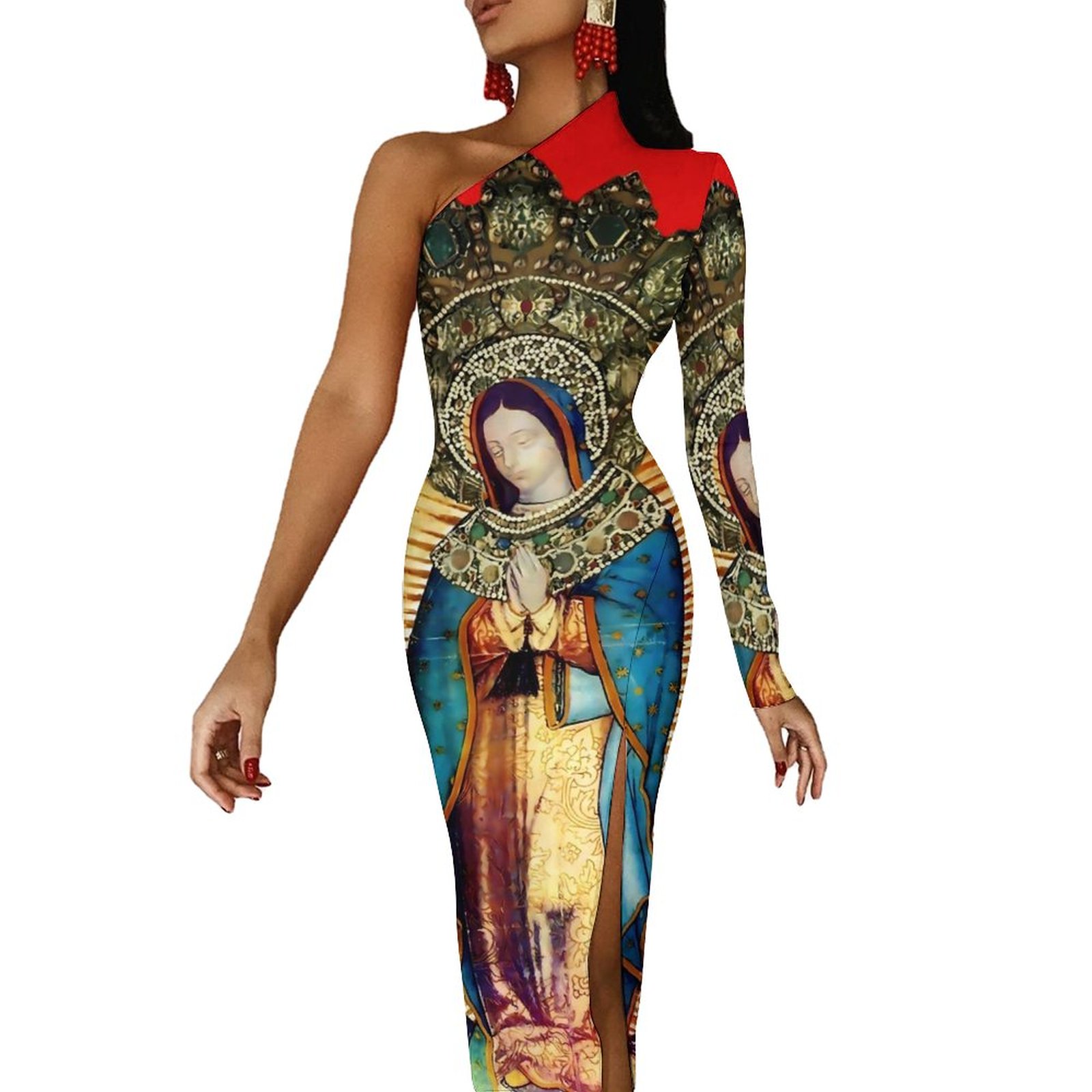 Our Lady of Guadalupe Maxi Dress One Shoulder Cute Bodycon Dress Autumn ...