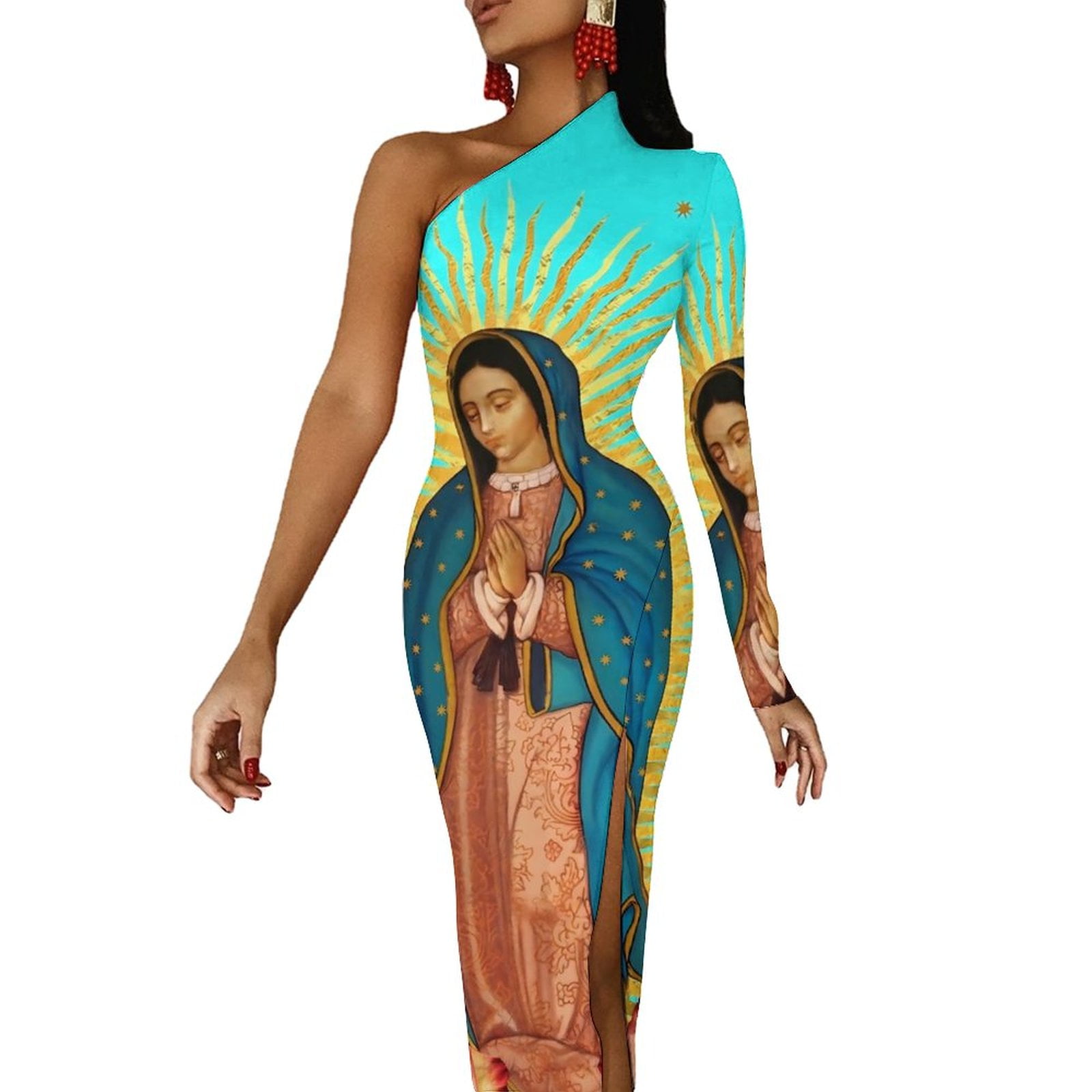 Our Lady of Guadalupe Maxi Dress One Shoulder Cute Bodycon Dress Autumn ...