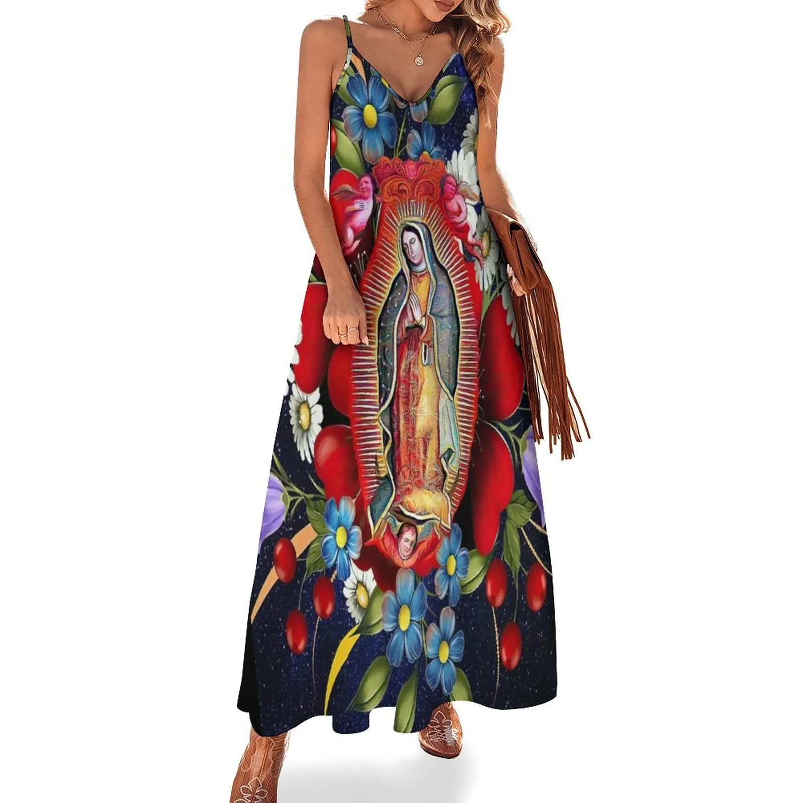 Our Lady of Guadalupe Mexican Mexico Flowers Tilma Sleeveless Dress ...