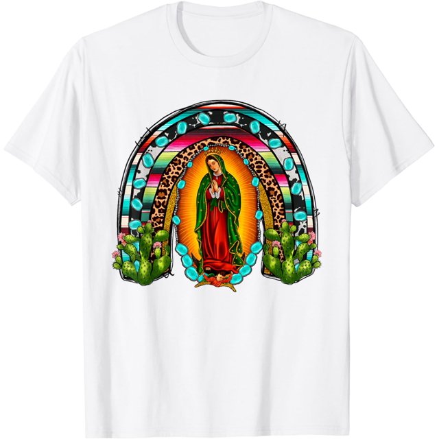 Our Lady of Guadalupe Saint Virgin Mary Serape Rainbow T-Shirt ...