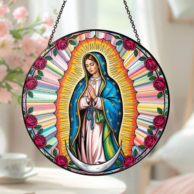 Our Lady of Guadalupe Stained Glass Suncatcher, Mexican Mom Gift, Latin ...