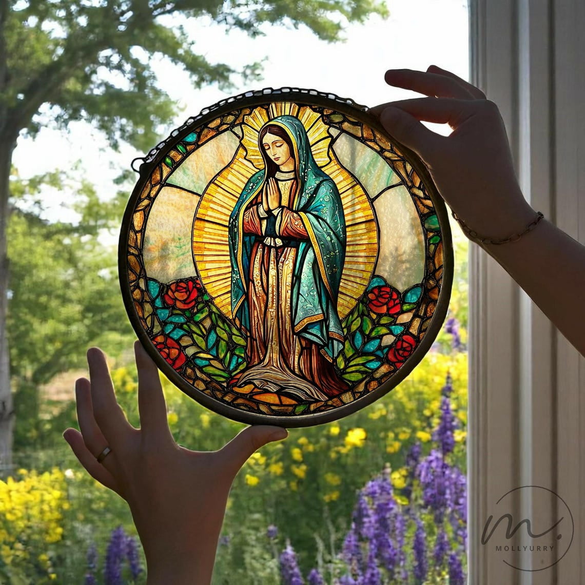 Our Lady of Guadalupe Stained Glass Suncatcher, Religious Window ...