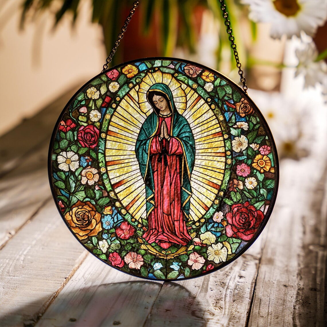 Our Lady of Guadalupe Stained Glass Suncatcher, Virgin Mary Window ...