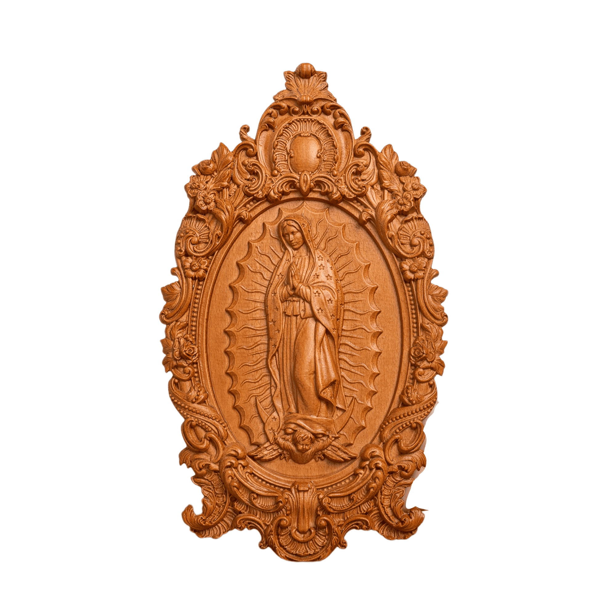 Our Lady of Guadalupe Statue Ornament Wood Carving Catholic Mary Prayer ...