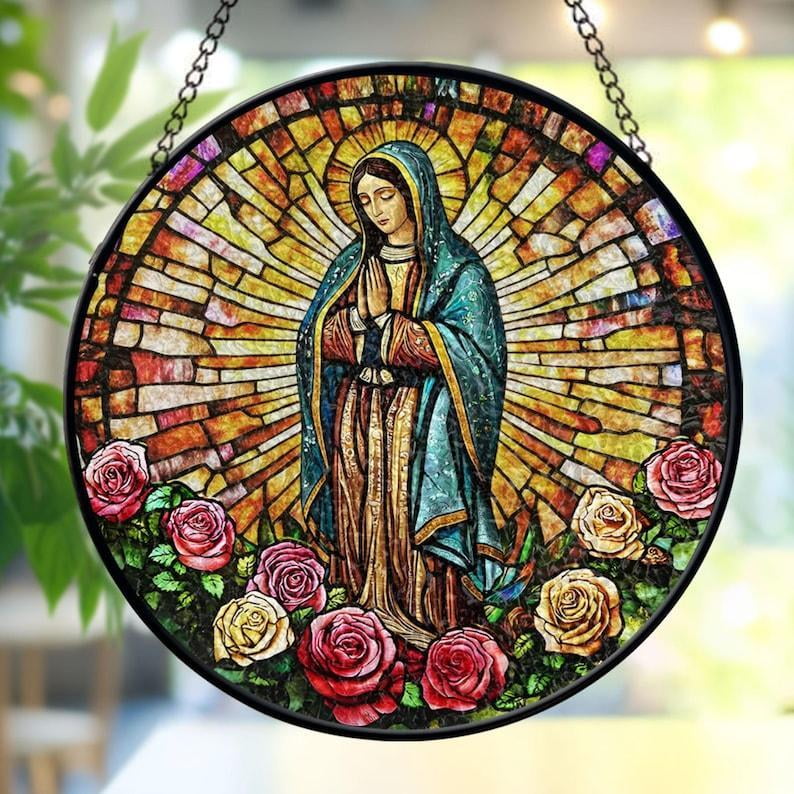 Our Lady of Guadalupe Window stained glass Suncatcher, Mexican Mom ...