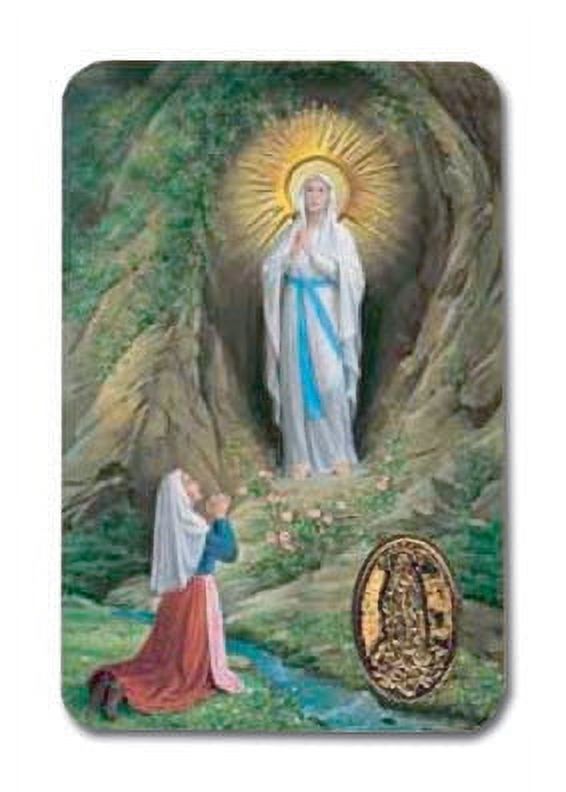 Our Lady of Lourdes Laminated Catholic Prayer Holy Card with Medal and Prayer on Back - Walmart.com