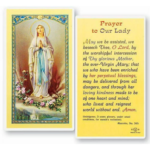 Our Lady of Lourdes Laminated Catholic Prayer Holy Card with Prayer on Back, Pack of 25 ...