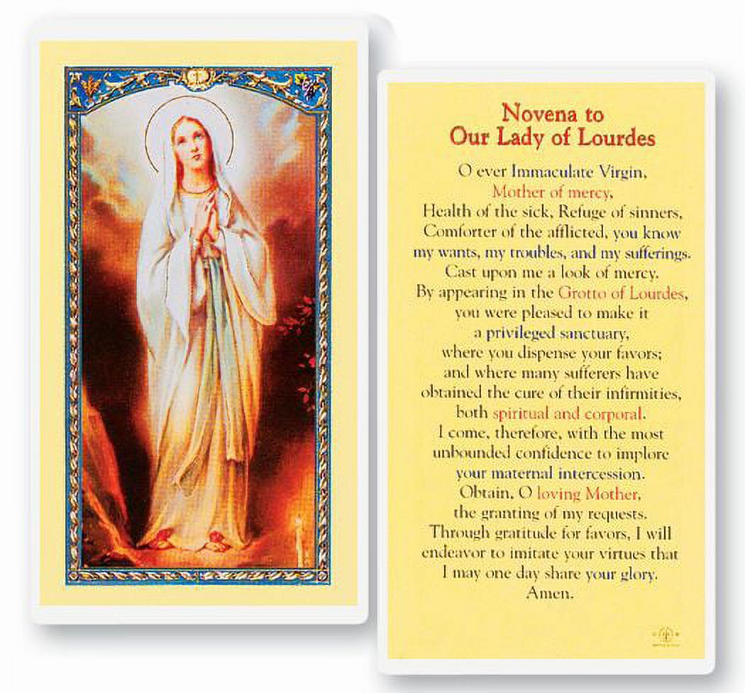 Our Lady of Lourdes Novena Laminated Catholic Prayer Holy Card with Prayer on Back, Pack of 25 ...