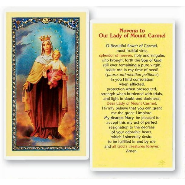 Our Lady of Mount Carmel Laminated Catholic Prayer Holy Card with Prayer on Back, Pack of 25 ...