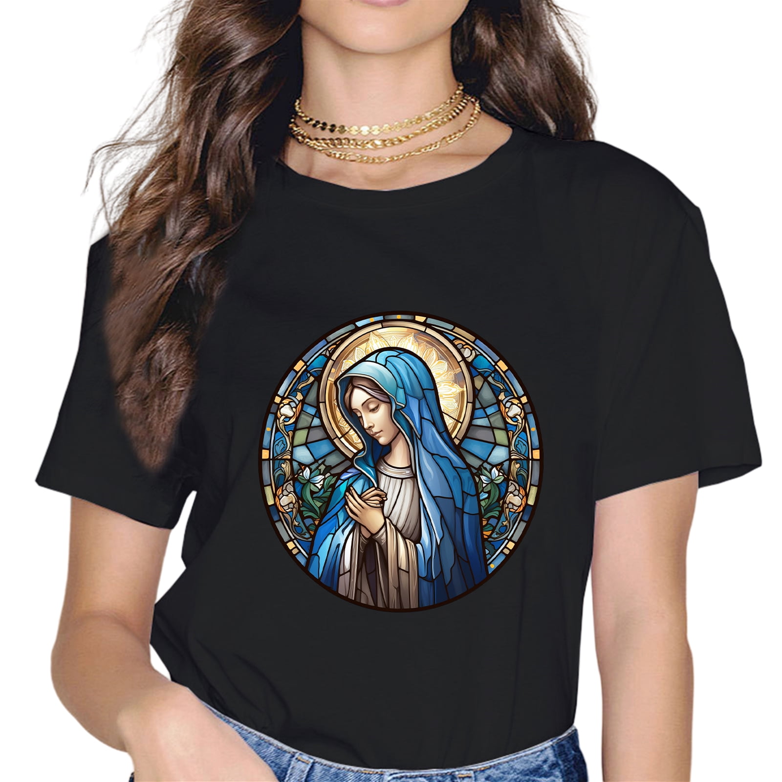 Our Lady of Perpetual Help Blessed Mother Mary Catholic Women T-Shirt ...